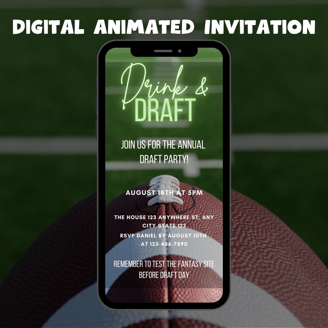 Digital Editable Fantasy Football Draft Party Video Invitation ...