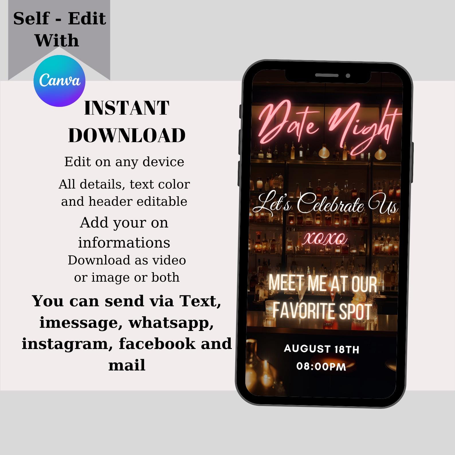 Editable Date Night Invitation Night Out, Animated Couple Date Invite ...