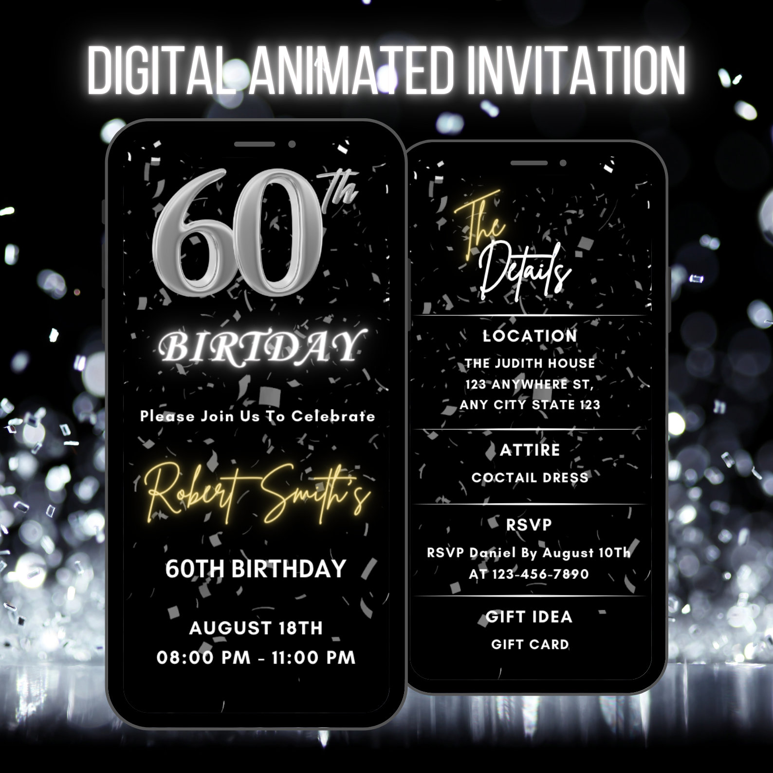 Editable 60th Birthday Invitation, Animated 60th Birthday Invitation ...