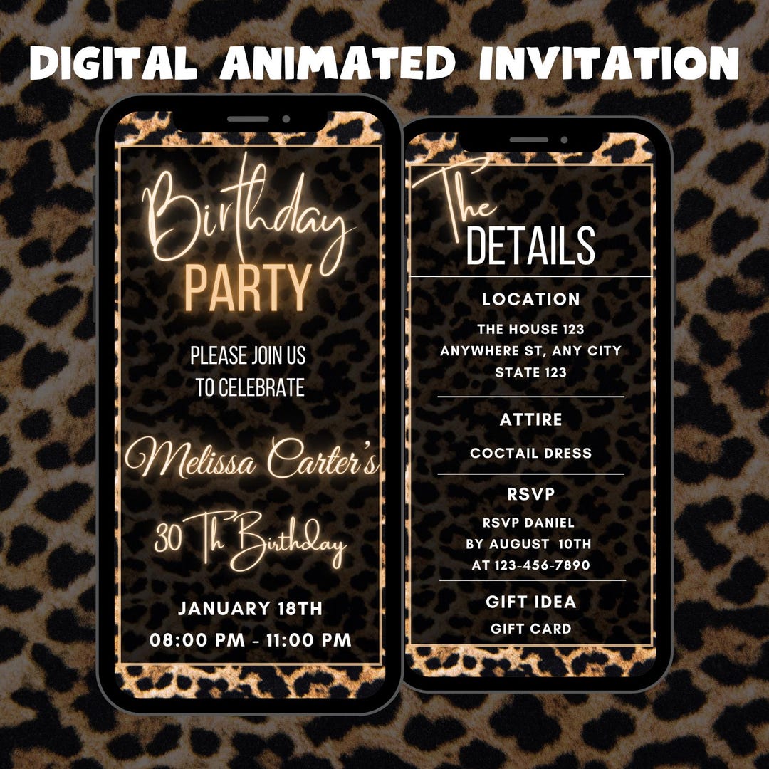 Editable Leopard Birthday Party Invitation, Birthday Party Animated ...