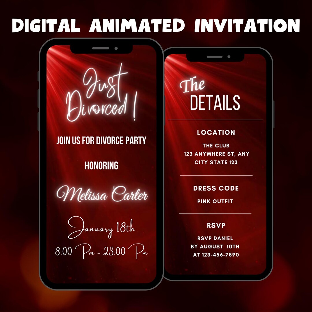 Digital Just Divorced Invitation, Editable Divorce Party Animated ...