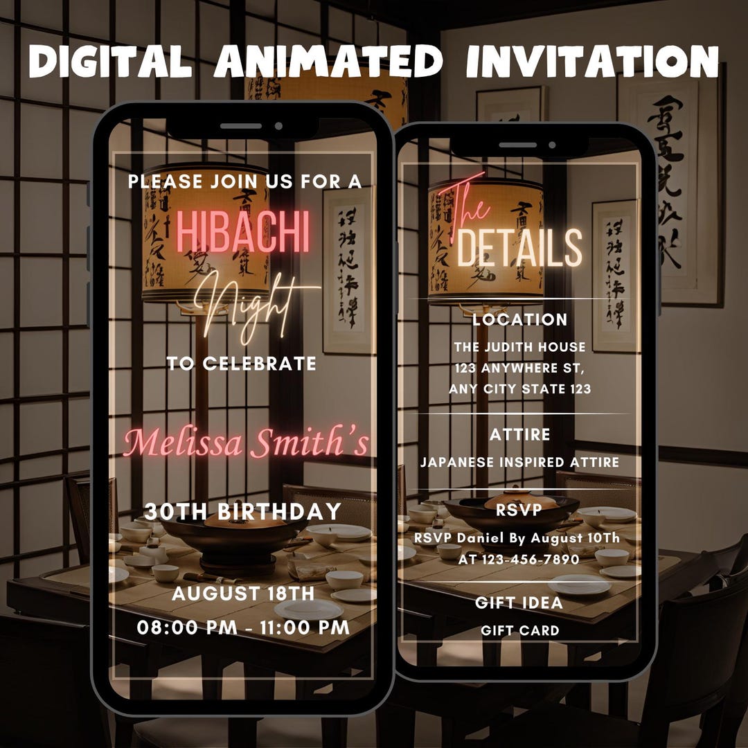 Editable Hibachi Party Invitation, Animated Hibachi Birthday Dinner ...