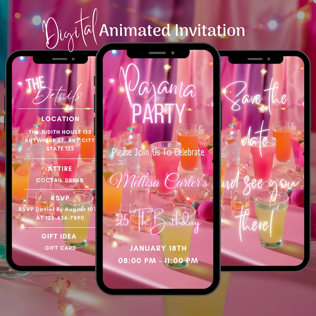 Digital Pajama Party Invitation ,animated PJ Party Invite, Pink ...