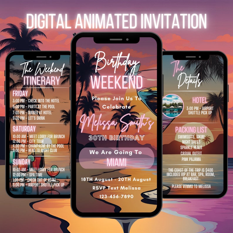 Editable Animated Birthday Weekend Itinerary, Birthday Weekend, Digital ...