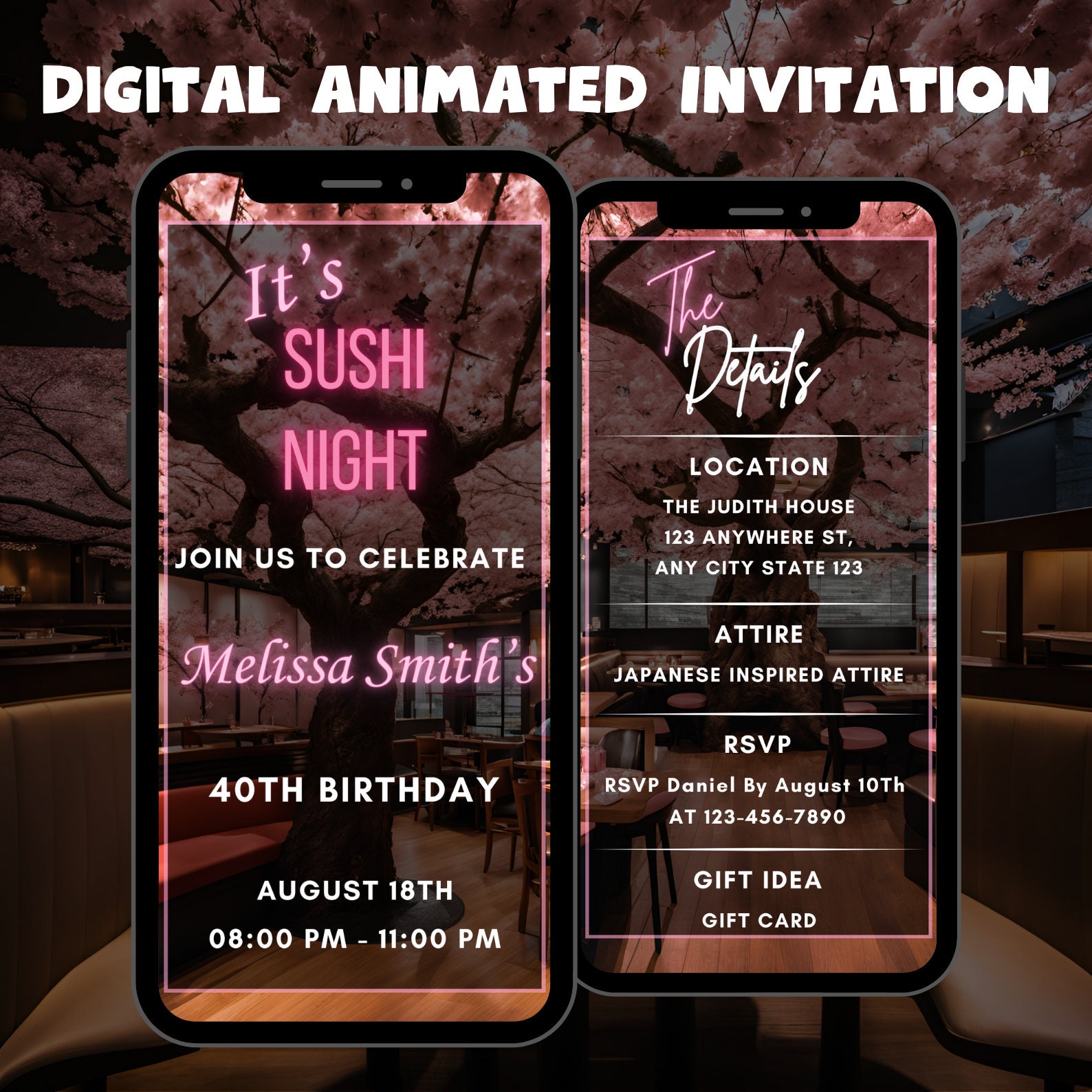 Editable Sushi Birthday Party Invitation, Animated Digital Dinner ...