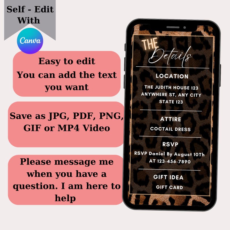 Animated Leopard Theme Video Invitation, Glam Birthday Bash Smartphone ...
