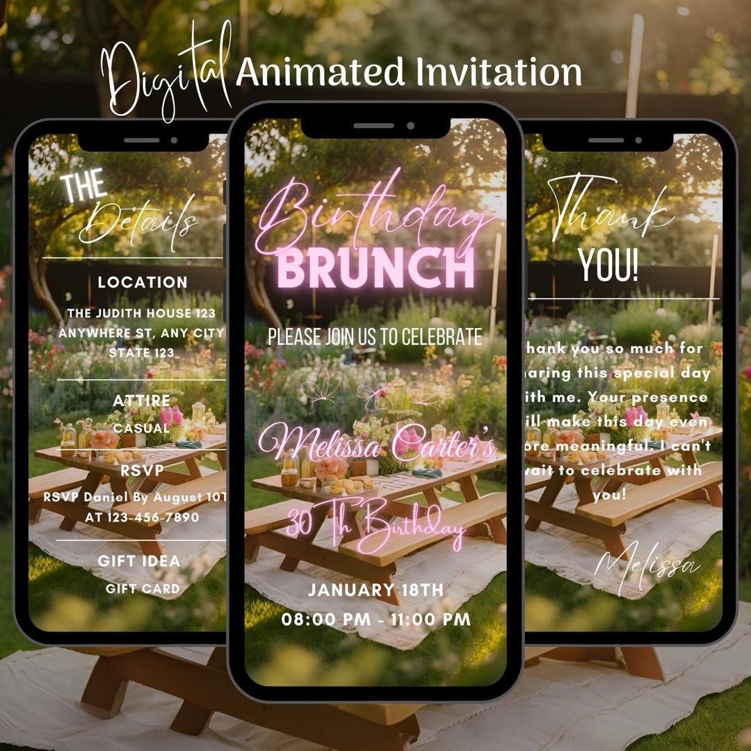 Animated Brunch Party Video Invitation, Editable Floral Birthday Tea ...
