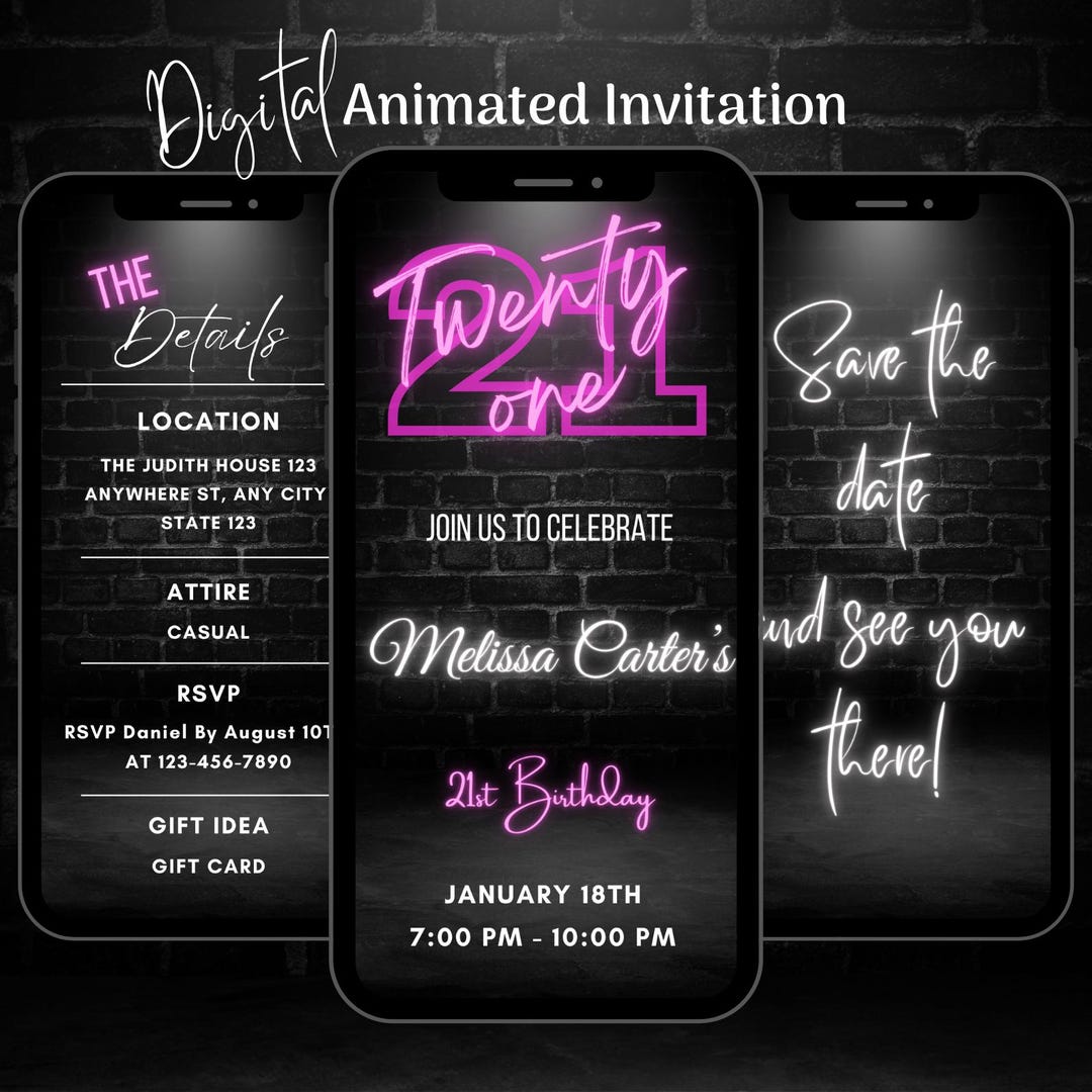 Digital 21st Birthday Party Invitation, Editable 21st Birthday Video ...