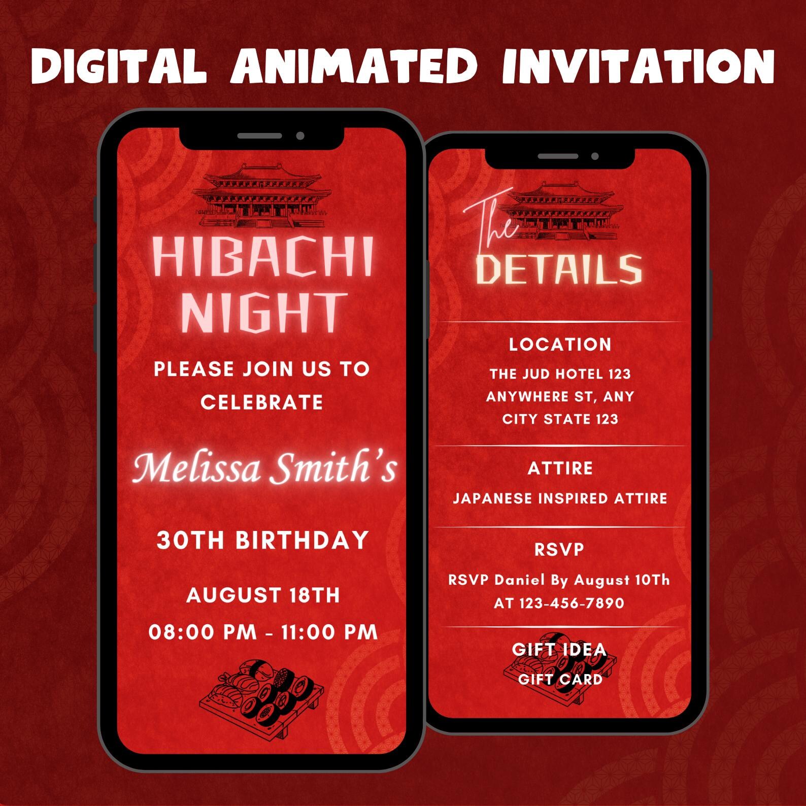 Editable Hibachi Party Invitation, Hibachi Birthday Dinner Animated ...