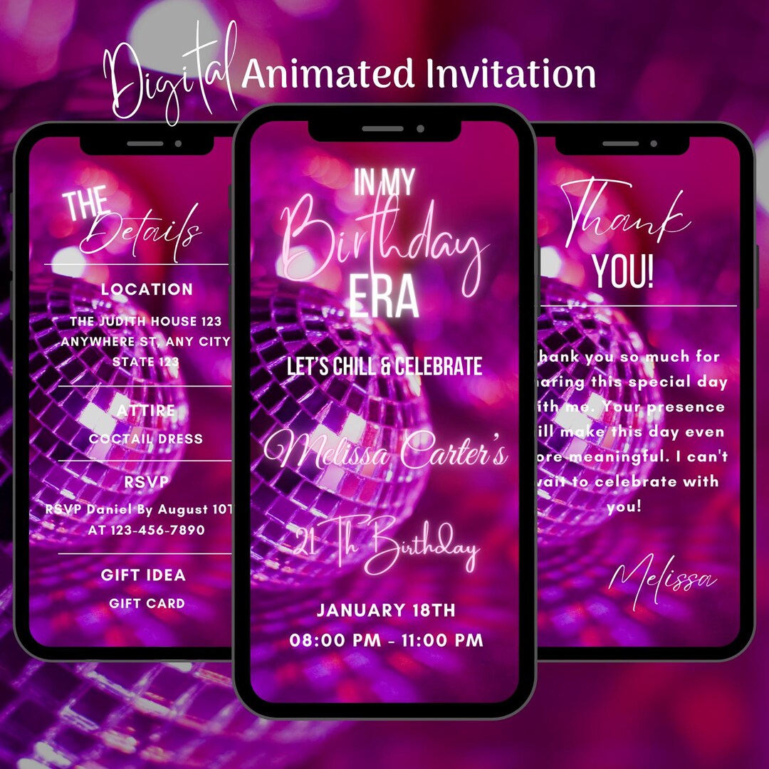 Digital Pink Birthday Era Party Video Invitation, Euphoric Birthday ...