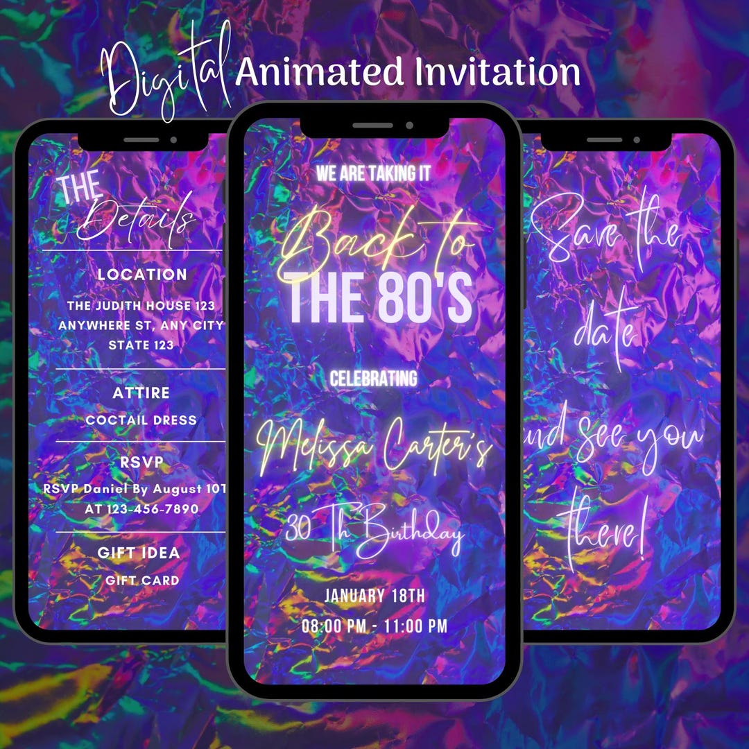 Digital Back to the 80s Party Invitation Template, Editable 80s Party ...