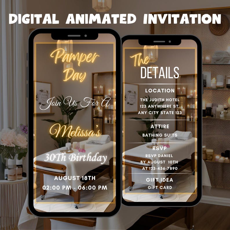 Editable Pamper Day Invitation, Spa Birthday Invite, Digital Invitation ...