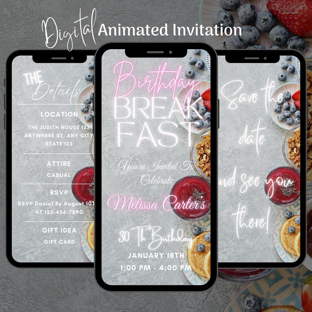 Digital Breakfast Party Invitation, Editable Birthday Breakfast Video ...