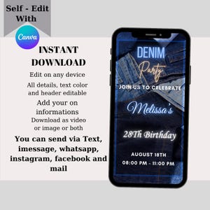 Editable Denim Party Invitation, Denim Birthday Animated Invitation ...