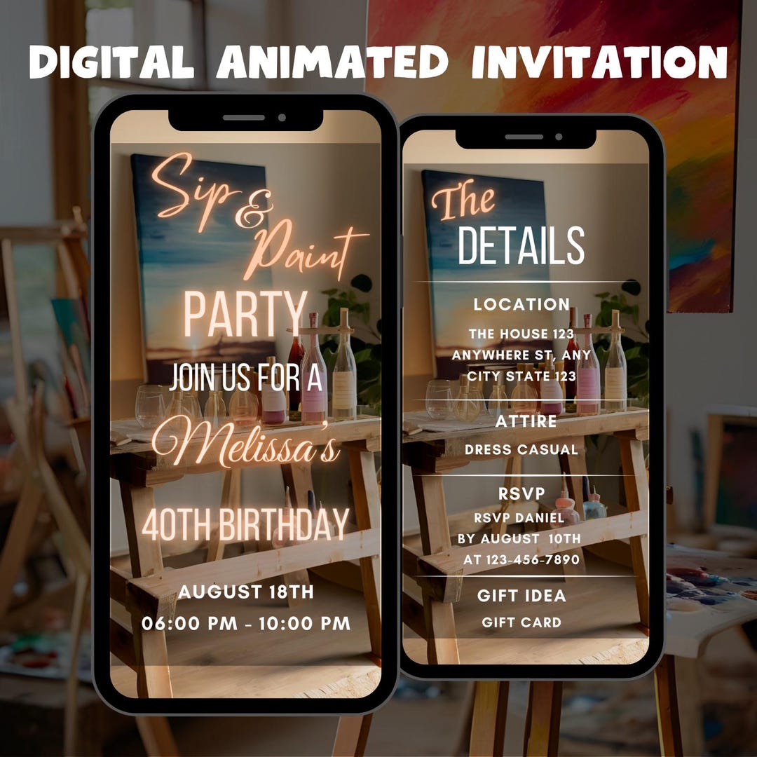 Editable Sip and Paint Birthday Party Invitation,digital Animated Sip ...