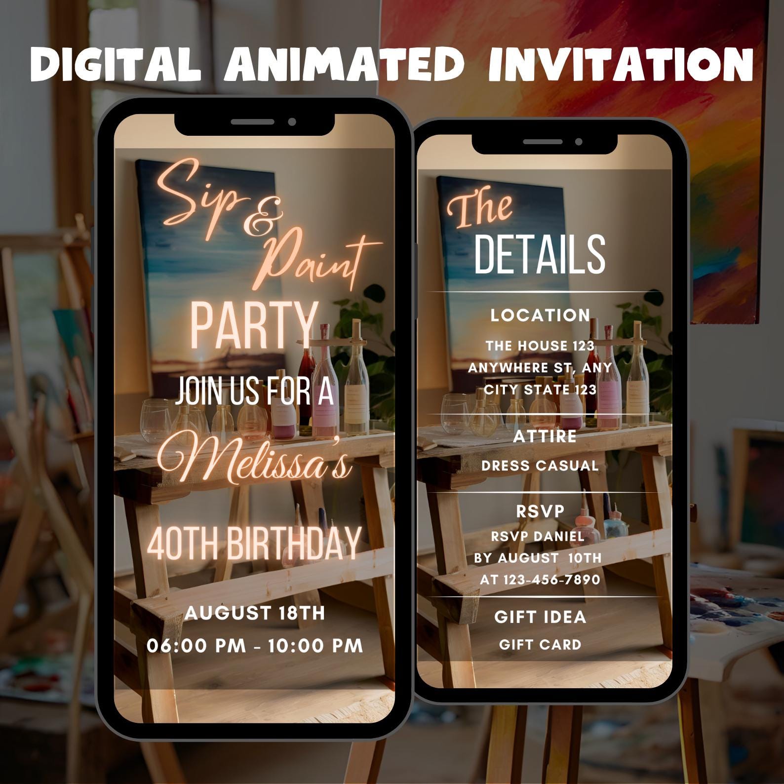Editable Sip and Paint Birthday Party Invitation,digital Animated Sip ...