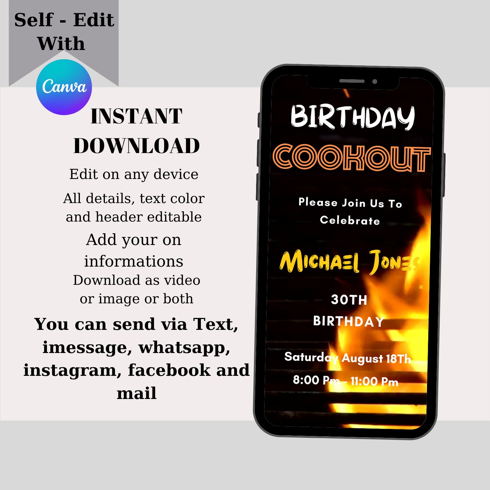 Editable Cookout Party Invitation, BBQ Chill and Grill Party ...