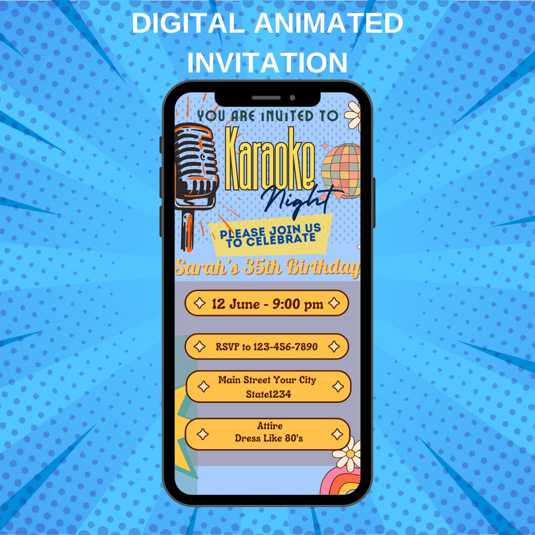 Editable Karaoke Night Birthday Invitation, Music Party Invitation ...