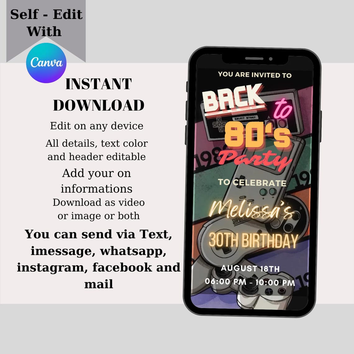 Editable 80s Birthday Party Invitation, Animated Back to the 80s ...