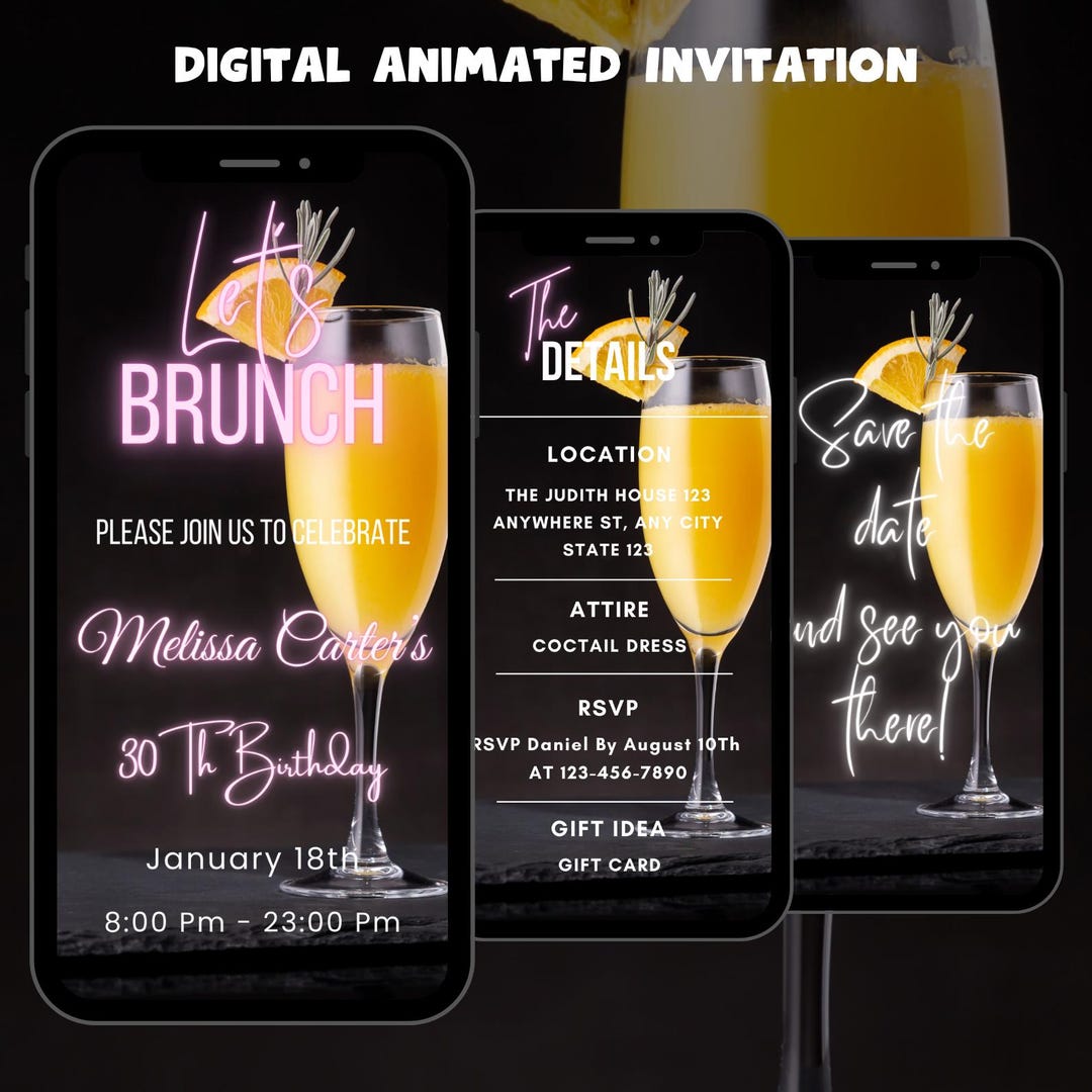 Digital Brunch Party Invitation, Editable Birthday Brunch Video ...