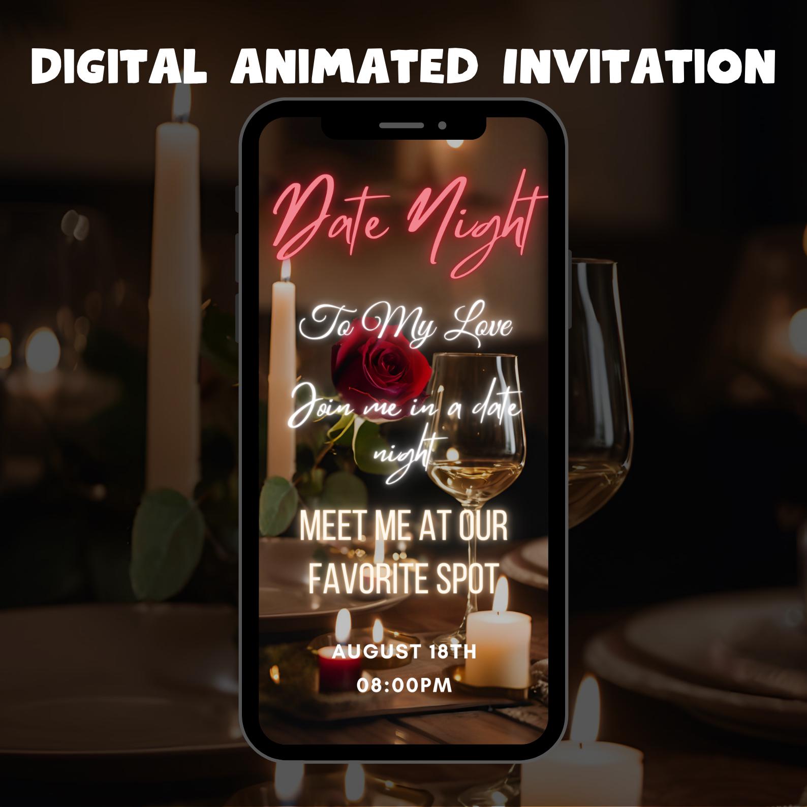 Editable Date Night Invitation Night Out, Animated Couple Date Invite ...