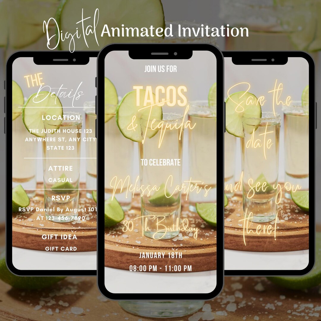 Digital Fiesta Tacos and Tequila Invitation, Tacos Tequila Party ...