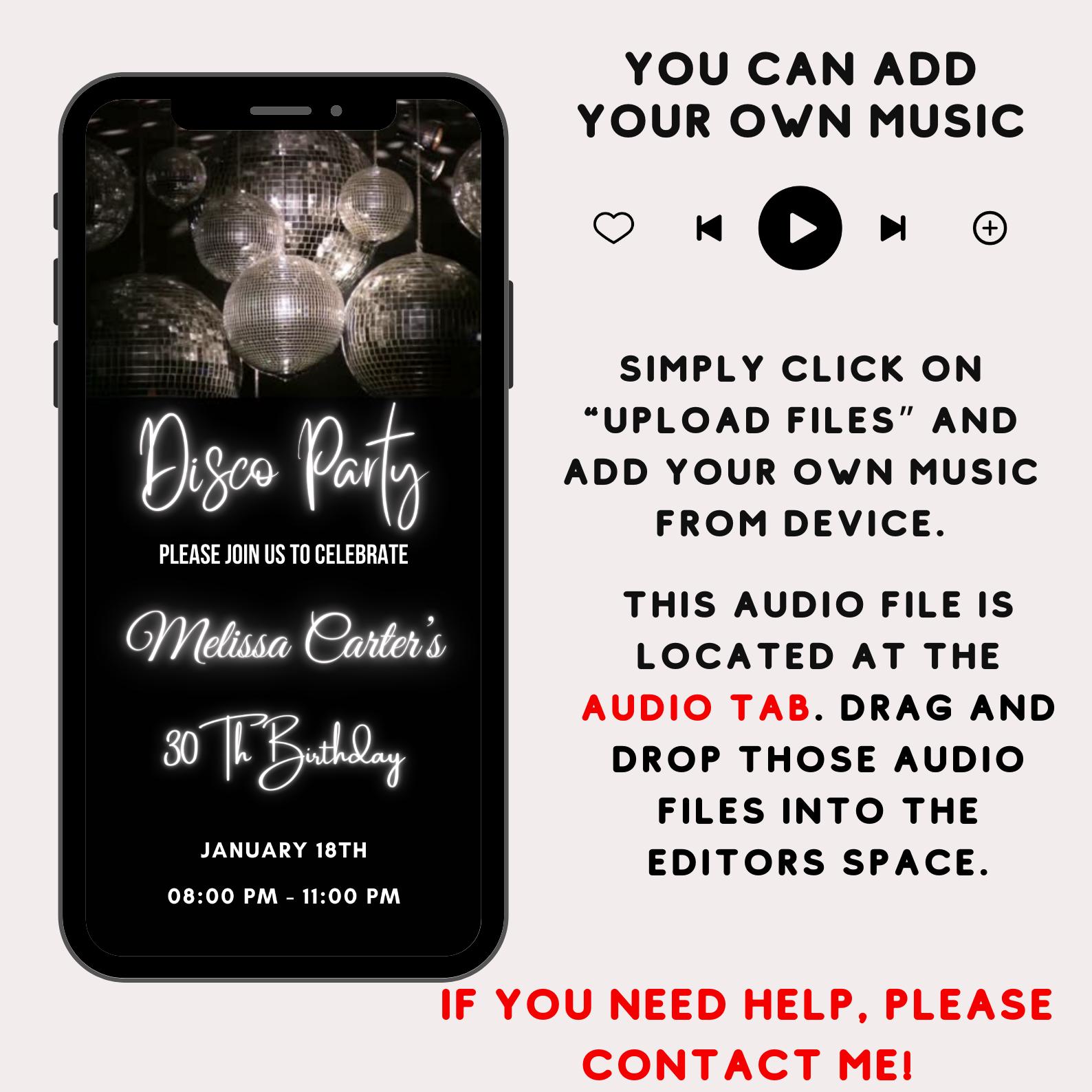 Digital Disco Party Invitation, Disco Birthday Party Invitation ...