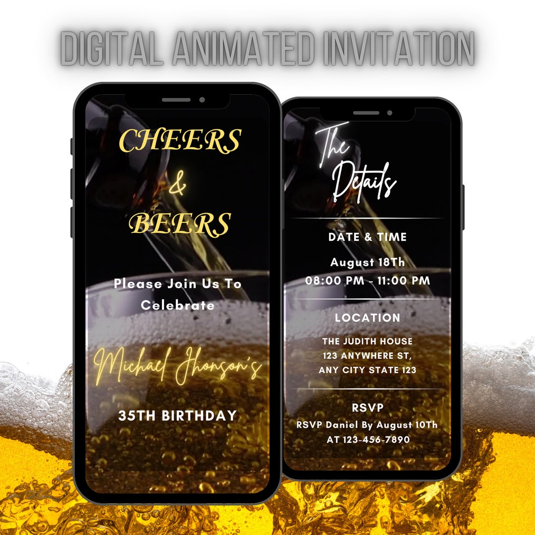 Editable Cheers & Beers Invitation, Beer Theme Birthday Video Invite ...