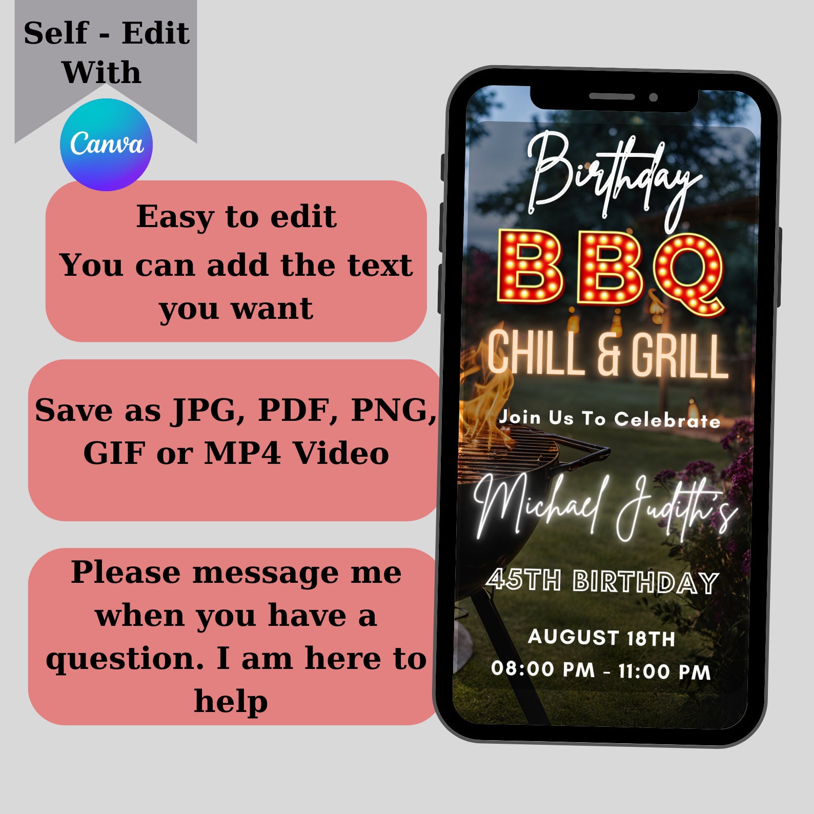 Editable Digital BBQ Invitation, Animated BBQ Party Invite, BBQ Chill ...