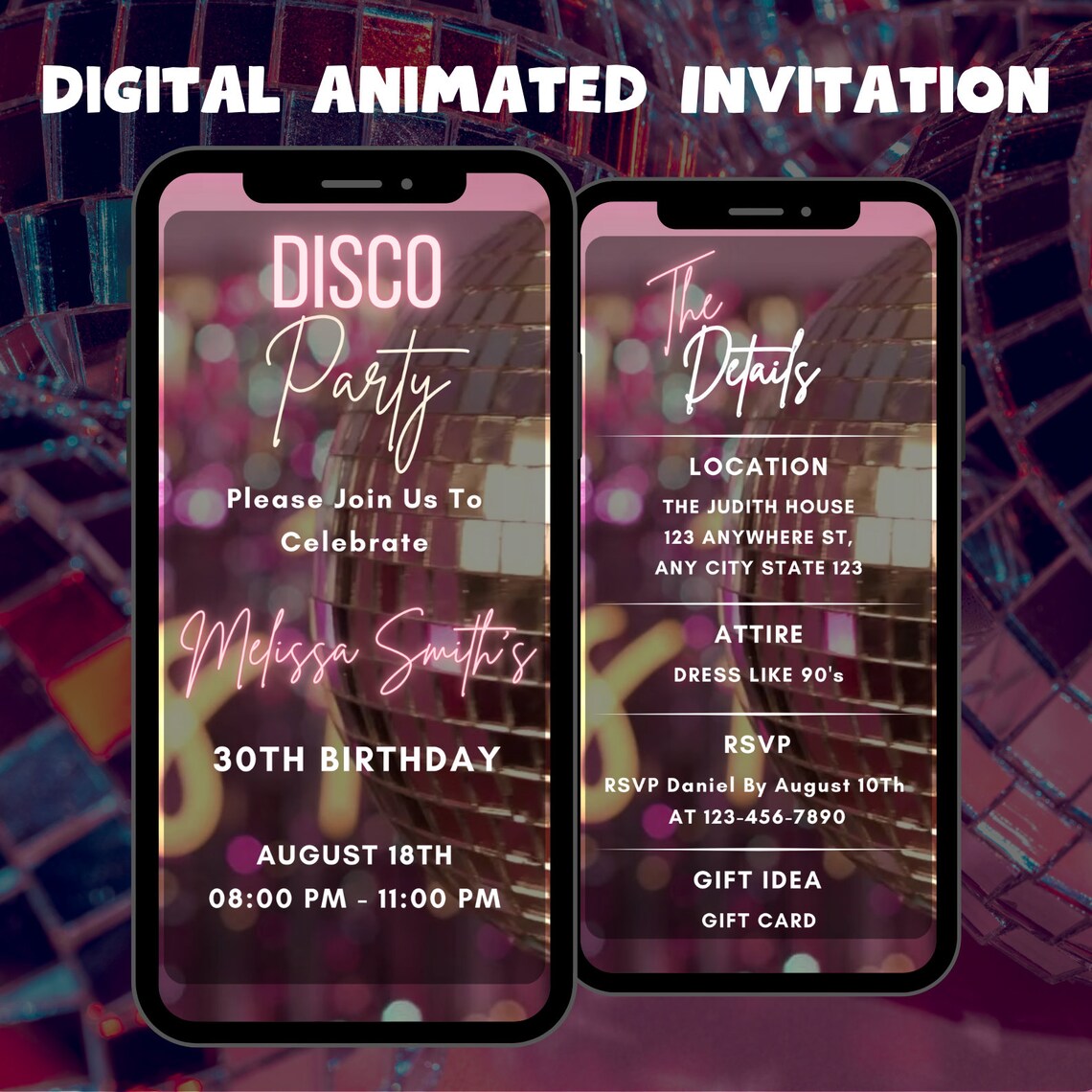 Editable Disco Party Invitation, Disco Birthday Party Invitation, Disco ...