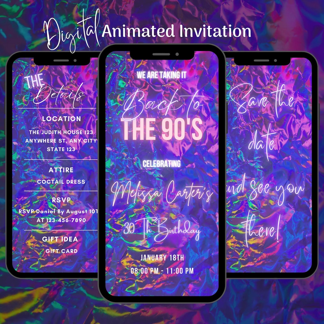 Digital Back to the 90s Party Invitation Template, Editable 90s Party ...