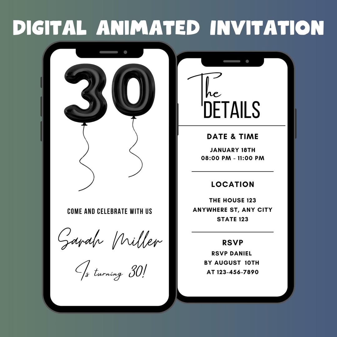 Editable 30th Birthday Invitation, Animated Dinner Party Video Invite ...