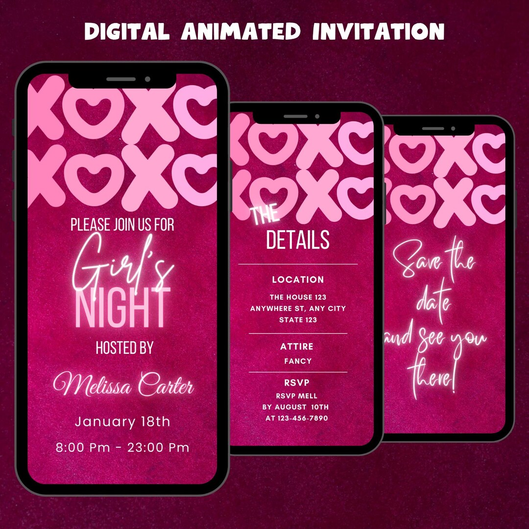 Digital Girls Night Birthday Invitation, Animated Girls Night Invite ...