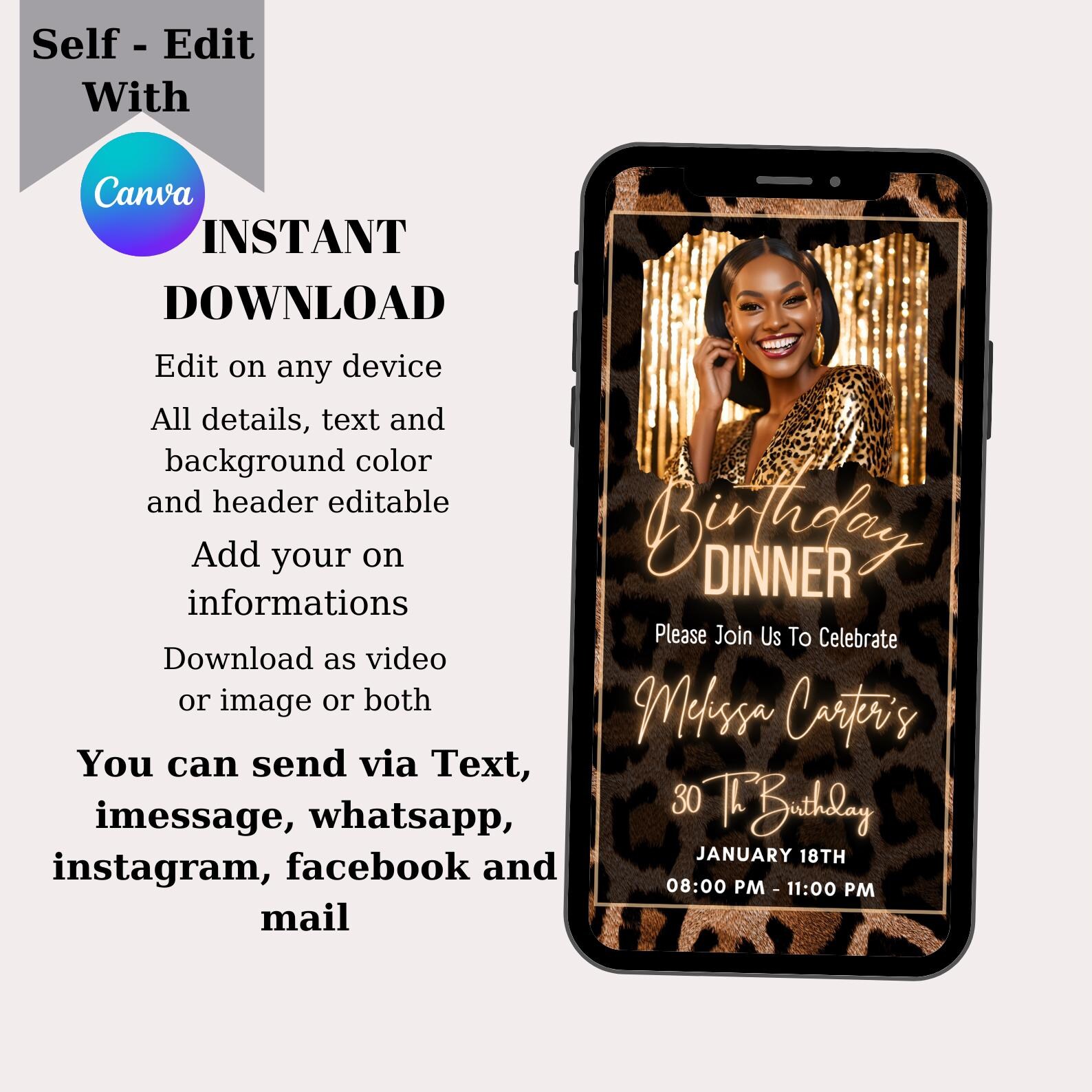 Animated Leopard Theme Video Invitation, Glam Birthday Bash Smartphone ...