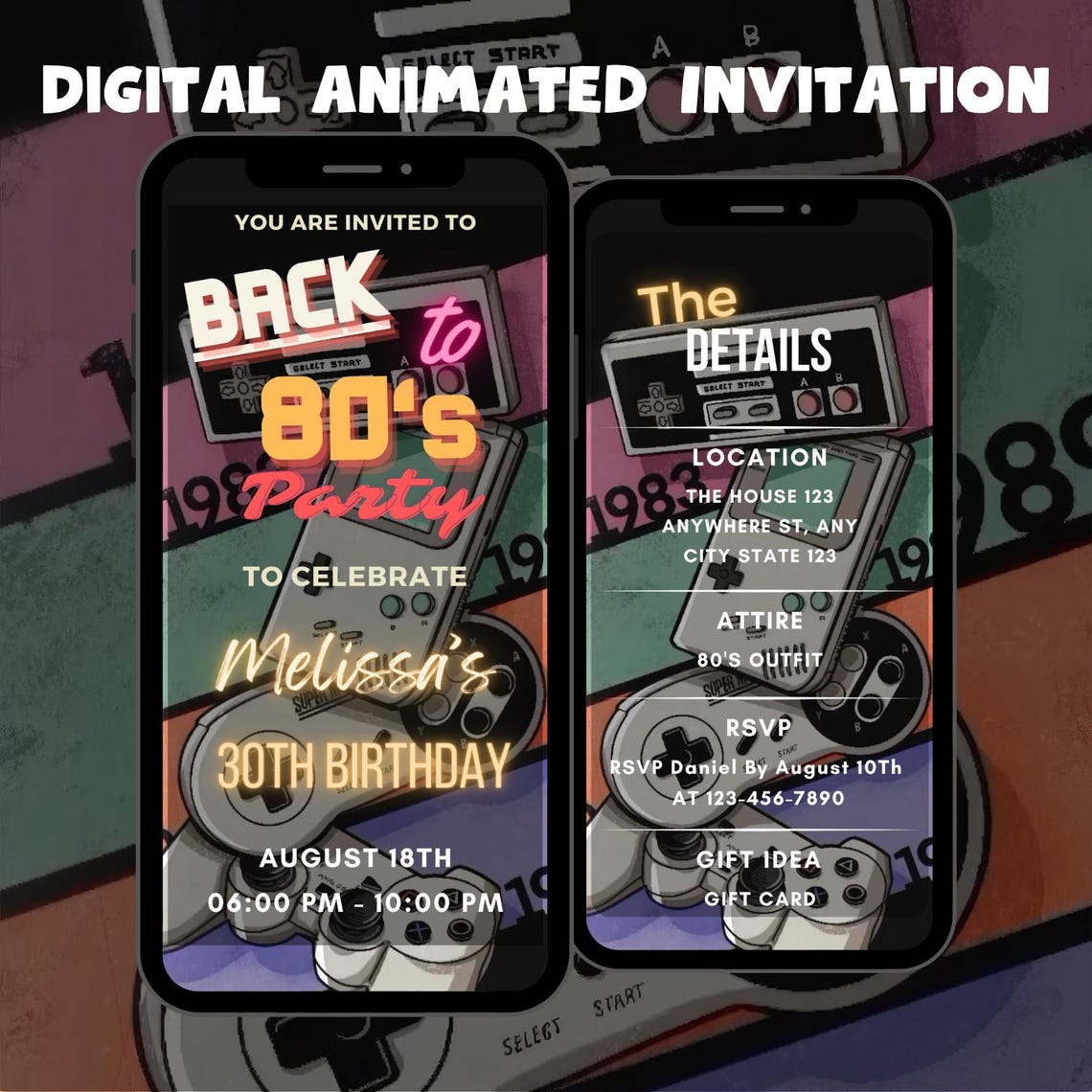 Editable 80s Birthday Party Invitation, Animated Back to the 80s ...
