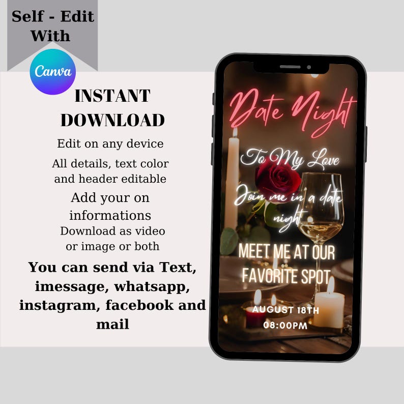 Editable Date Night Invitation Night Out, Animated Couple Date Invite ...