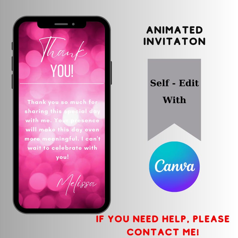 Animated Pink Birthday Video Invitation Template, Editable Digital ...