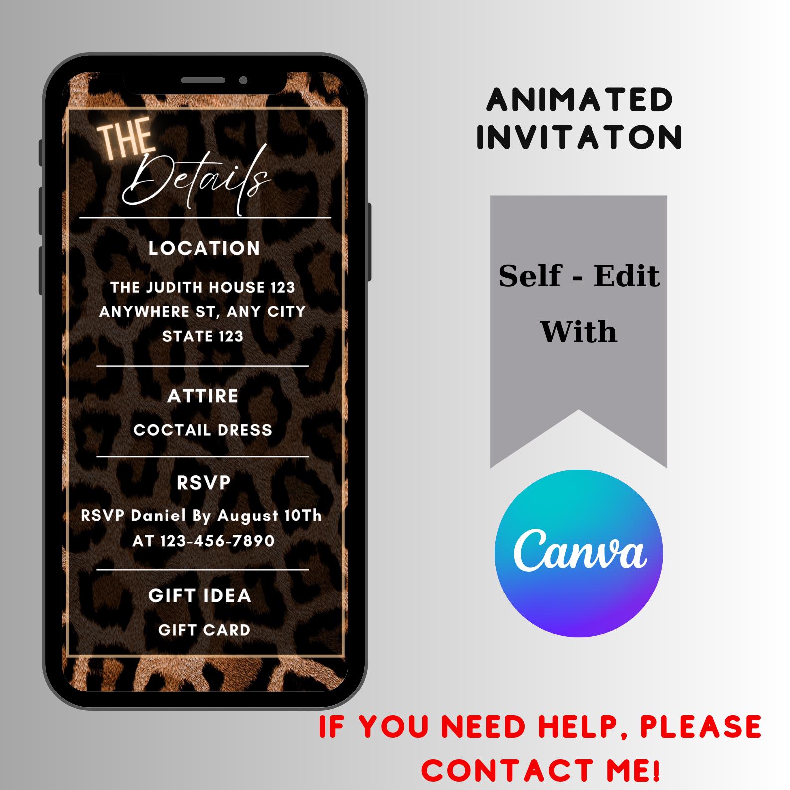 Animated Leopard Theme Video Invitation, Glam Birthday Bash Smartphone ...