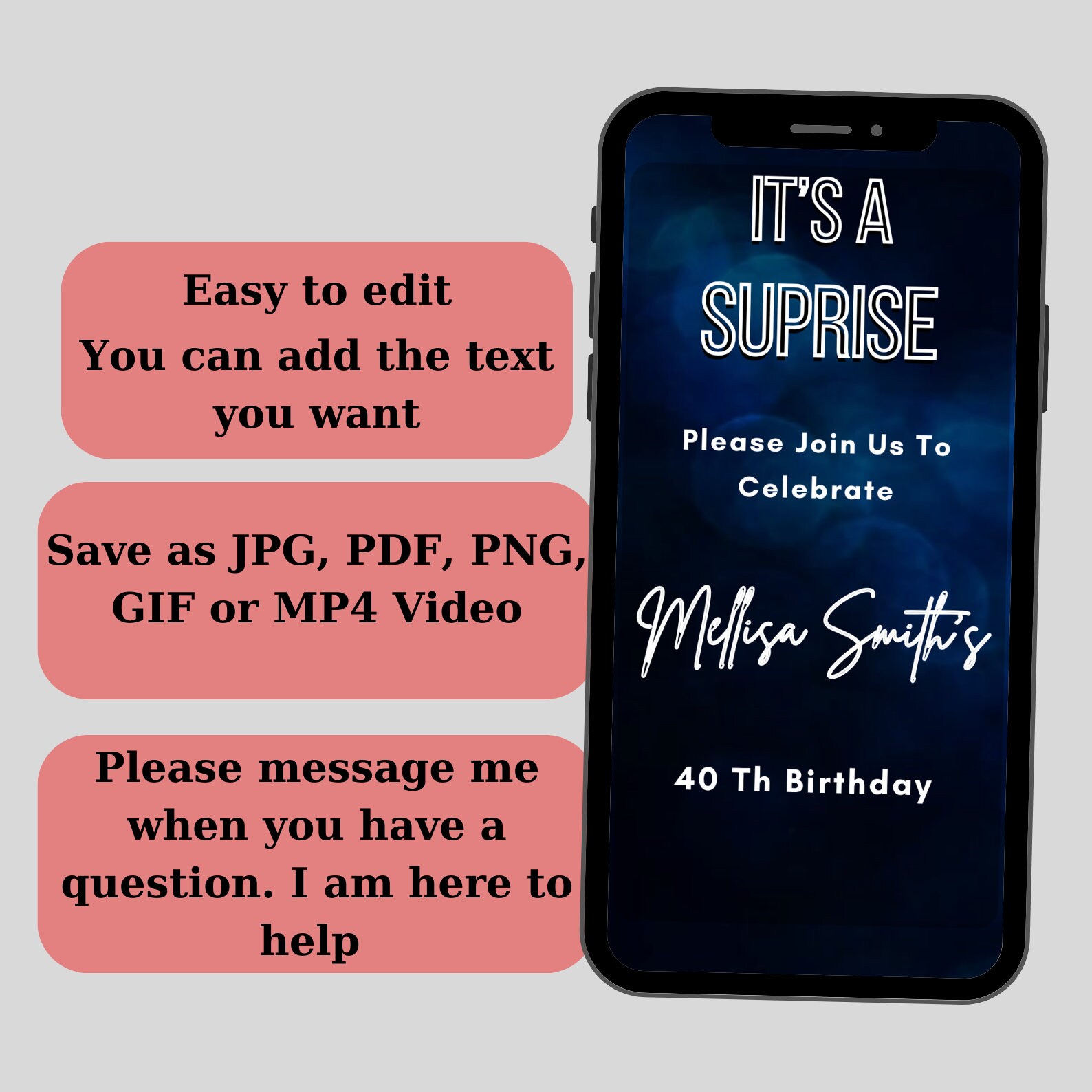 Editable Blue Suprise Party Invitation, Suprise Birthday, Digital ...