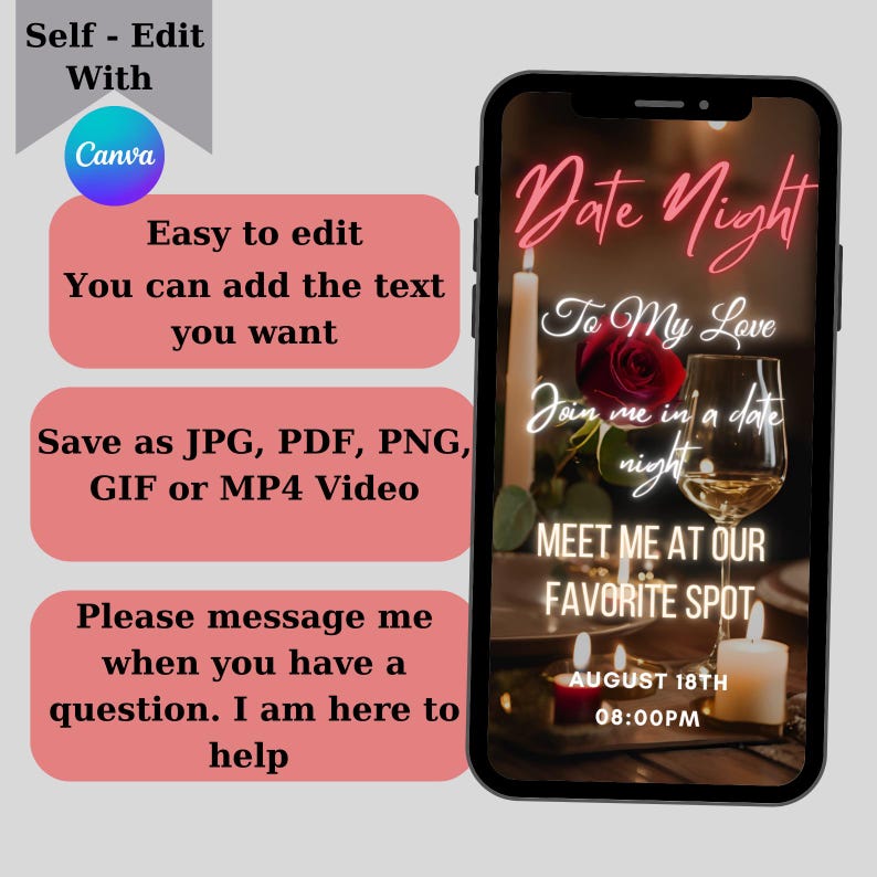 Editable Date Night Invitation Night Out, Animated Couple Date Invite ...