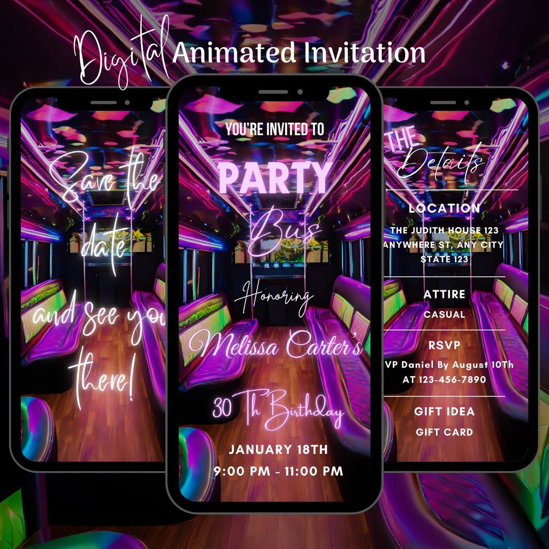 Digital Party Bus Invitation, Animated Party Bus Video Invitation ...
