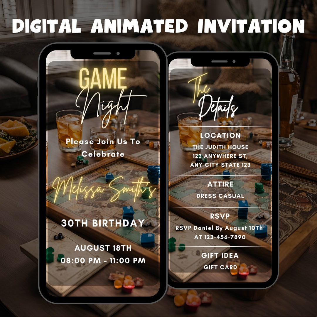 Editable Game Night Invitation, Game Night Birthday Party Animated ...