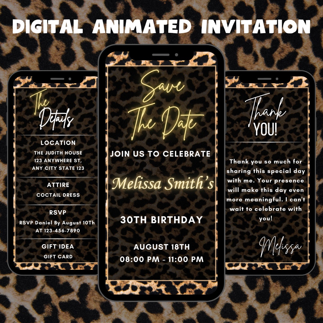 Editable Leopard Birthday Party Video Invitation, Animated Save the ...