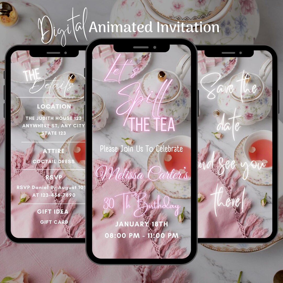 Digital Tea Party Invitation, Editable Tea Birthday Party Animated ...
