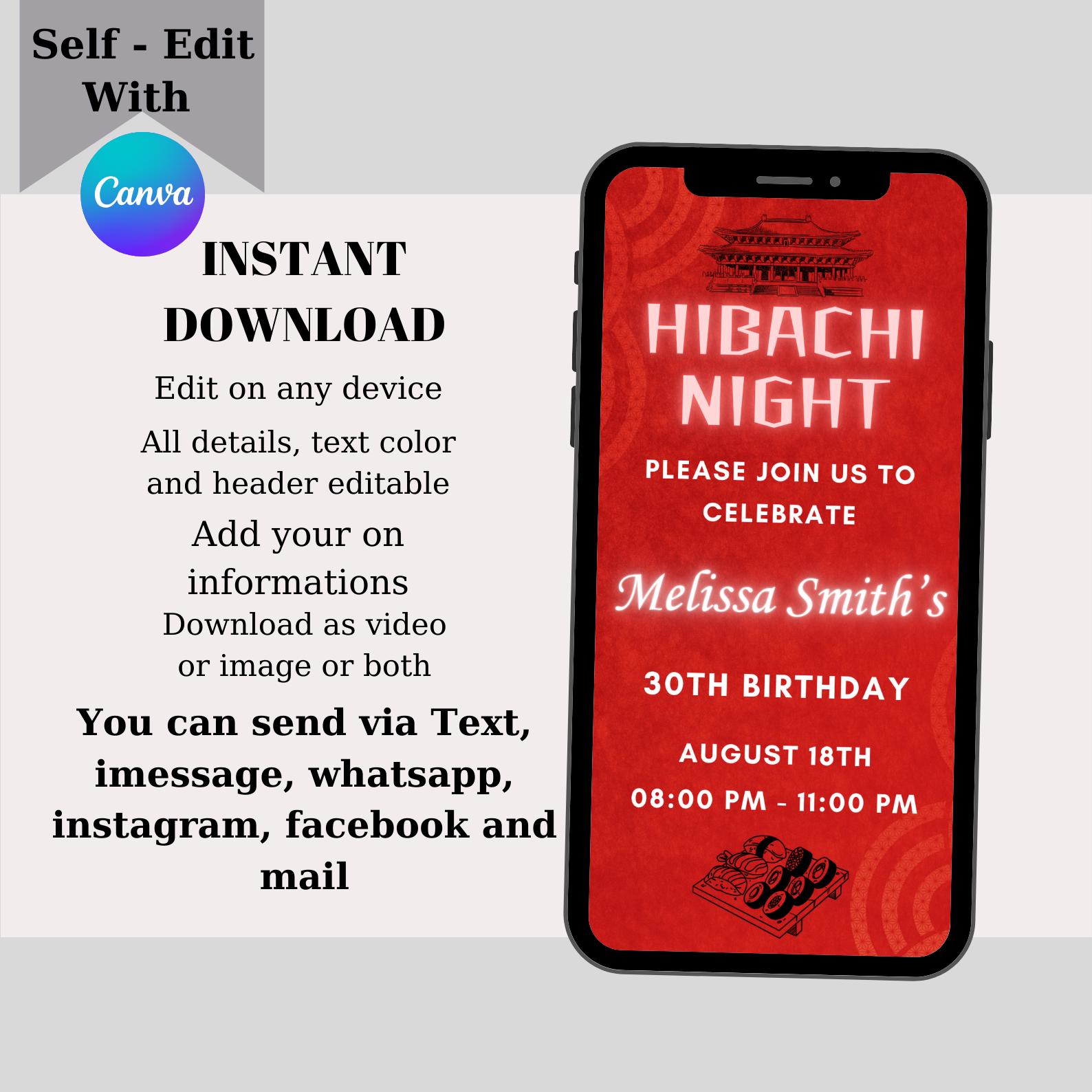 Editable Hibachi Party Invitation, Hibachi Birthday Dinner Animated ...