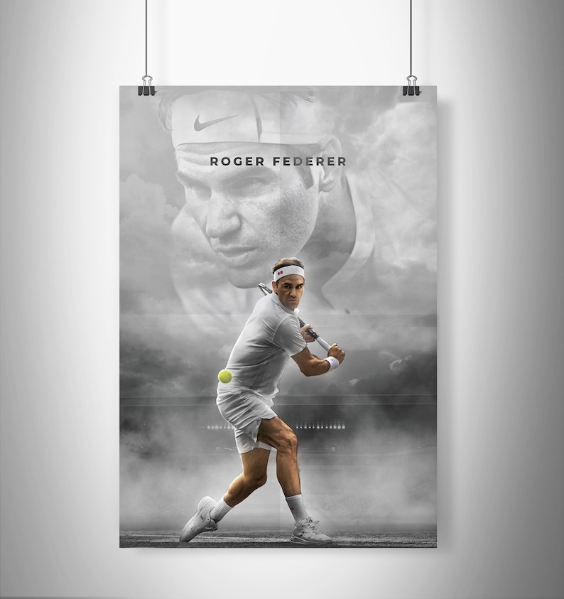 Roger Federer Poster, Tennis Star Fan Art, Tennis Player Minimalist ...