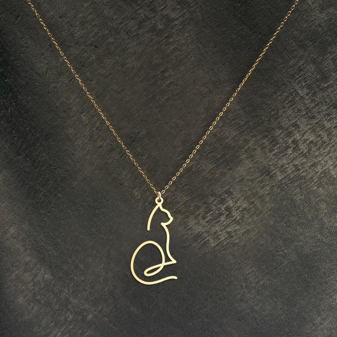 One Line Cat Necklace - Minimalist Cat Outline Charm - Line Art Cat ...