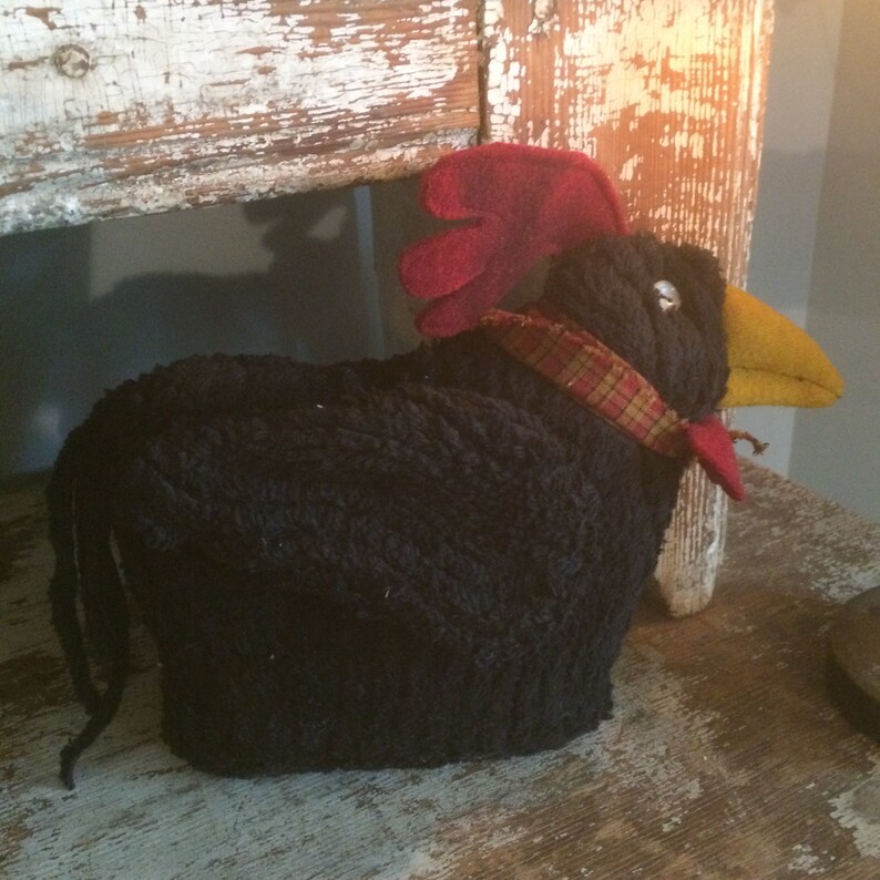 Primitive Handmade Chenille Fabric Chicken Ornie, Folk Art Chicken ...
