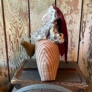 Handmade Standing Clay Face Santa Ornie, Original Rustic Fabric Santa ...