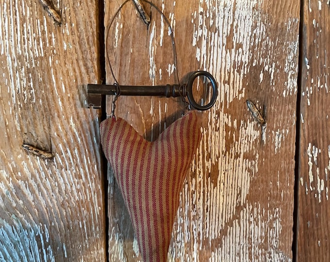 Primitive Handmade Hanging Striped Fabric Heart With Vintage Skeleton ...